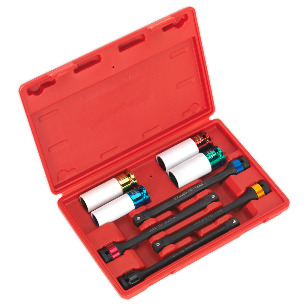 Sealey Torque Stick & Aluminium Wheel Impact Socket Set 1/2"Sq Drive 8 ...