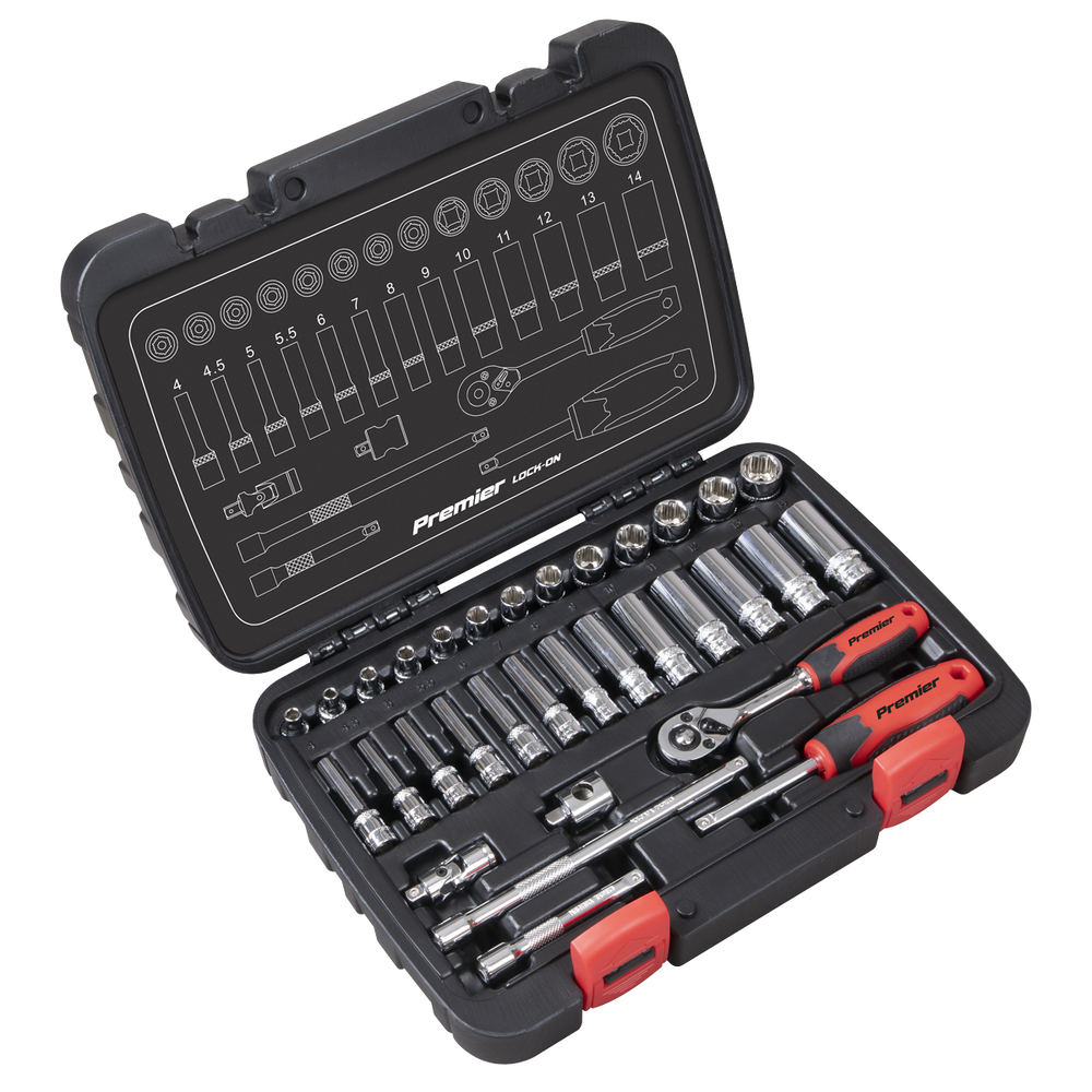 Sealey Lock-On™ Socket Set 1/4"Sq Drive 32pc