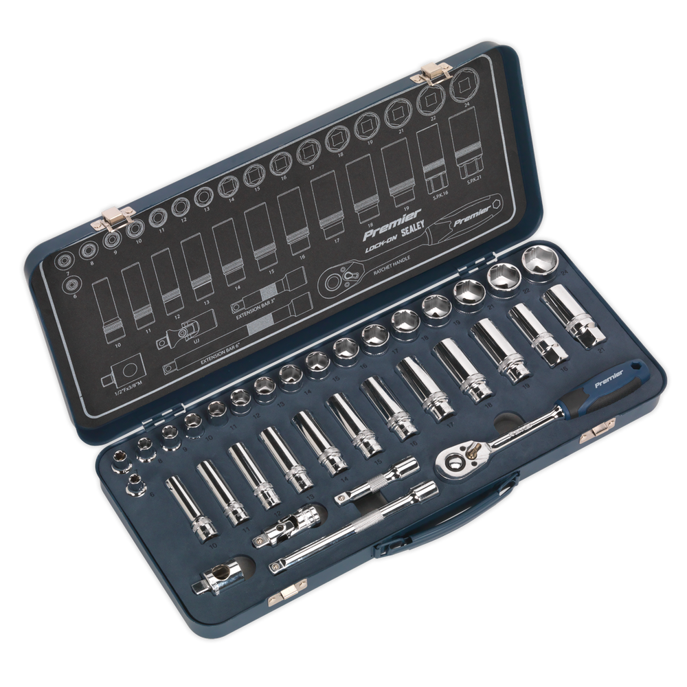 Sealey Premier Lock-On™ Socket Set 3/8"Sq Drive 34pc | Lifting ...