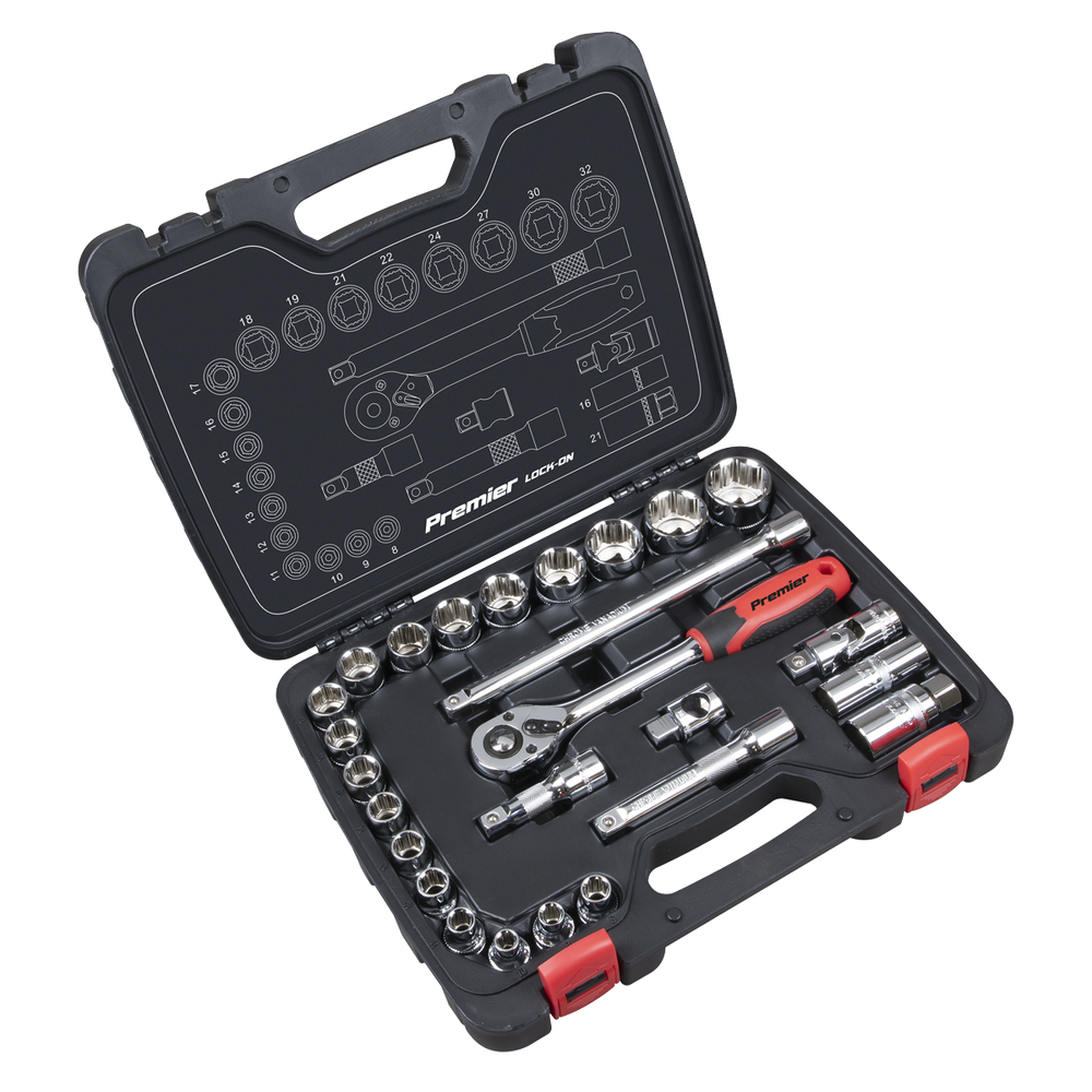Sealey Premier Lock-On™ Socket Set 1/2"Sq Drive 26pc