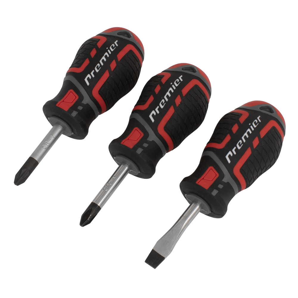 Sealey Premier GripMAX® Stubby Screwdriver Set 3pc