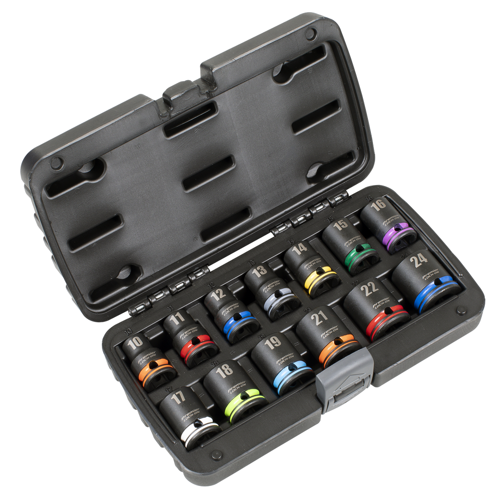Sealey Lock-On™ Impact Socket Set 1/2"Sq Drive 13pc 6pt Metric