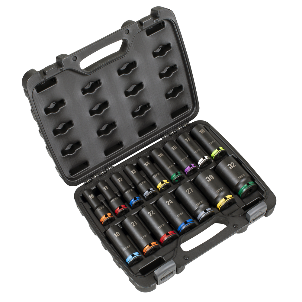 Sealey Lock-On™ Deep Impact Socket Set 1/2"Sq Drive 16pc