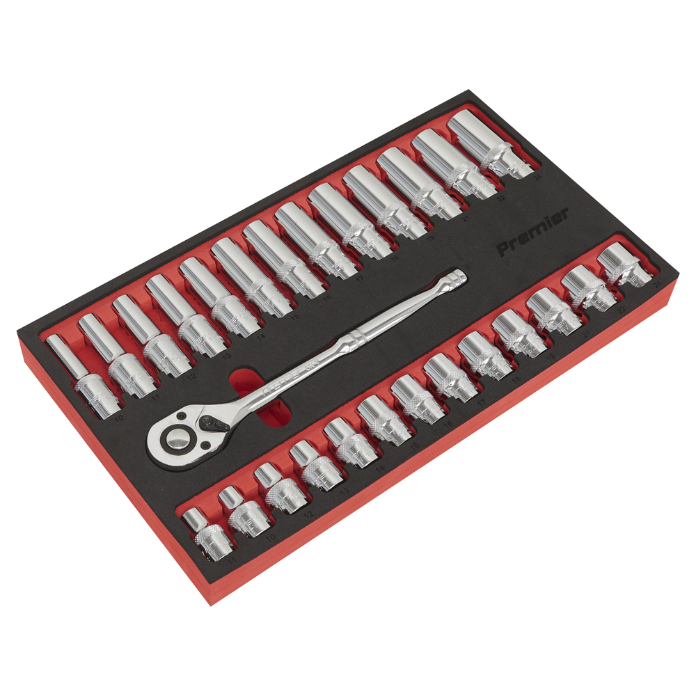 Sealey Premier Ratchet Wrench & Socket Set 1/2"Sq Drive 27pc