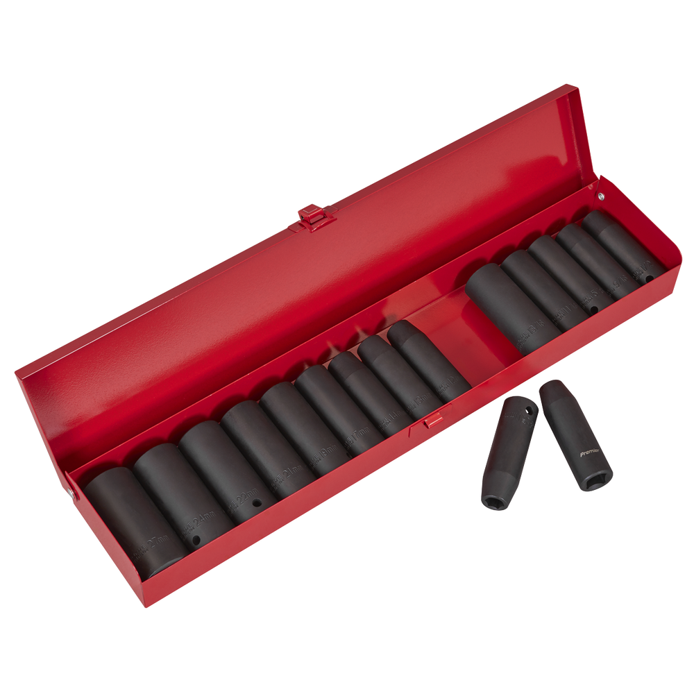 Sealey Premier Metric/Imperial Deep Impact Socket Set 1/2"Sq Drive 16p