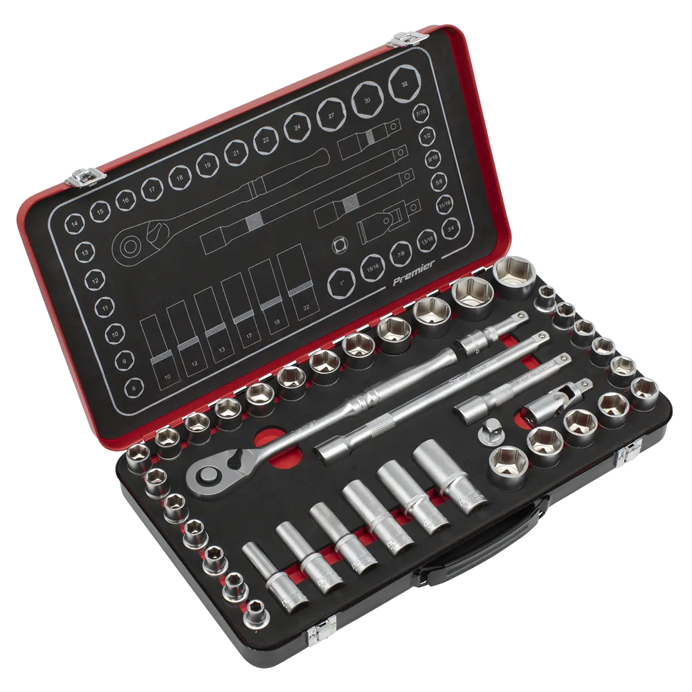Sealey Premier Platinum Metric/Imperial Socket Set 1/2"Sq Drive 40pc
