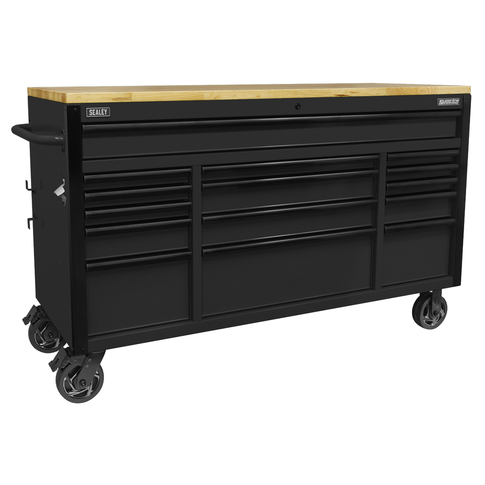 Sealey Superline PRO® Black Edition Mobile Trolley with Wooden Worktop