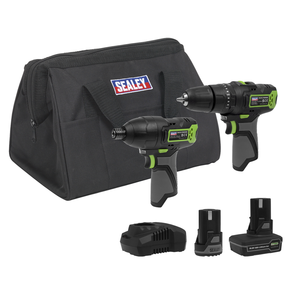 Sealey 2 x SV10.8 Series Cordless Combi Drill & Impact Driver Kit 10.8