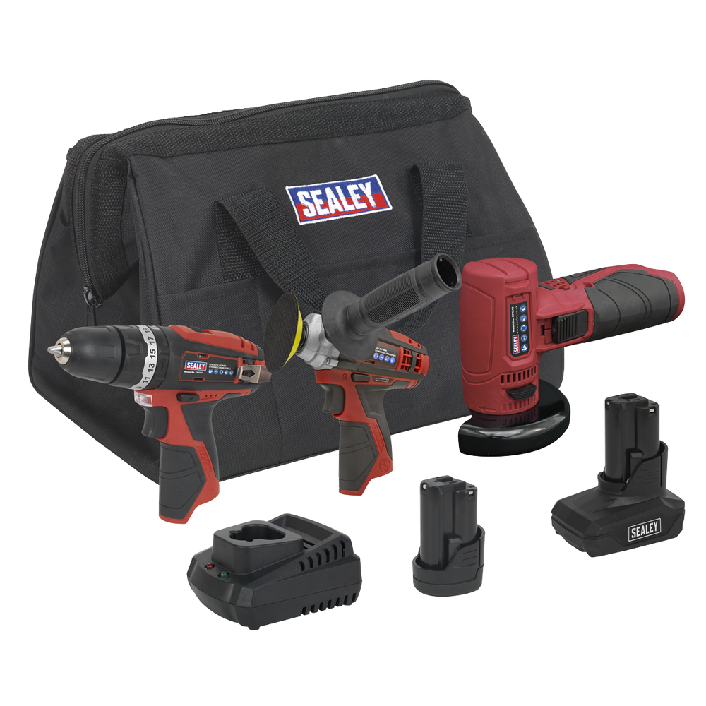 Sealey 3 x SV12 Series Cordless Power Tool Combo Kit 12V - 2 Batteries
