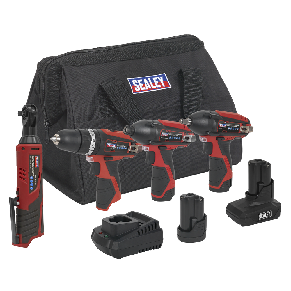 Sealey 4 x SV12 Series Cordless Power Tool Combo Kit 12V - 2 Batteries