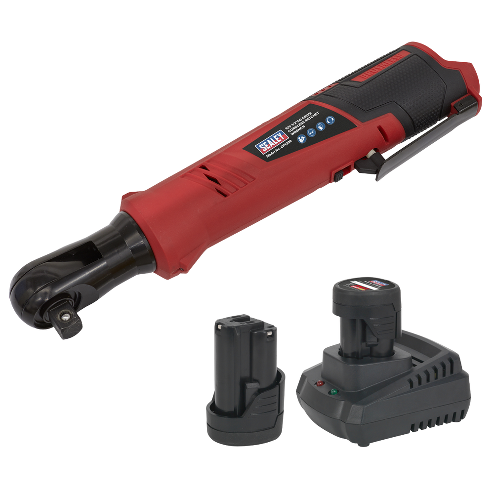Sealey SV12 Series 1/2"Sq Drive Cordless Ratchet Wrench Kit 12V - 2 Ba ...