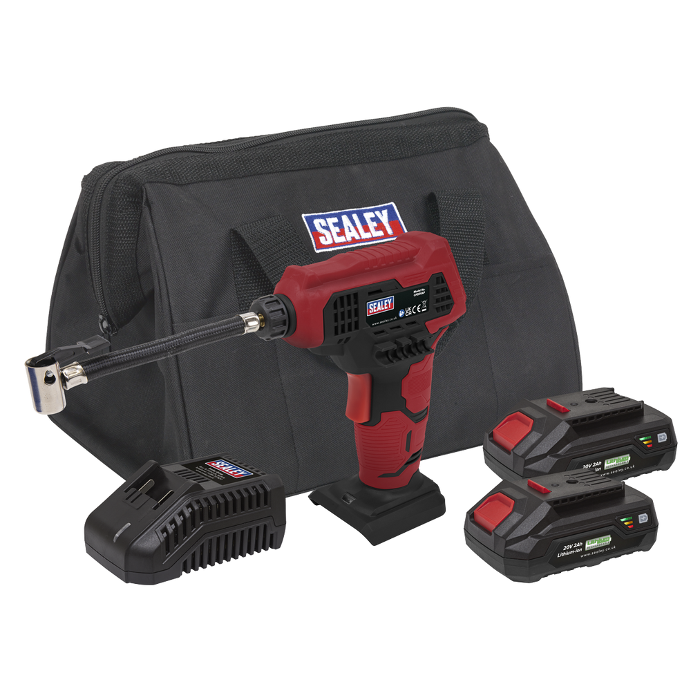 Sealey SV20 Series Cordless Air Pump Kit 20V 2Ah - 2 Batteries ...