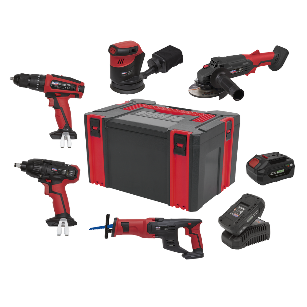 Sealey 5 x SV20 Series Cordless Tool Combo Kit 20V - 2 Batteries ...
