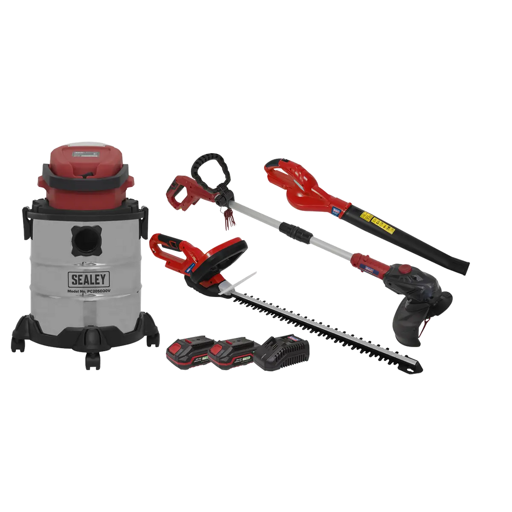 Sealey 4 x SV20 Series Cordless Garden Power Tool Combo Kit 20V - 2 Ba