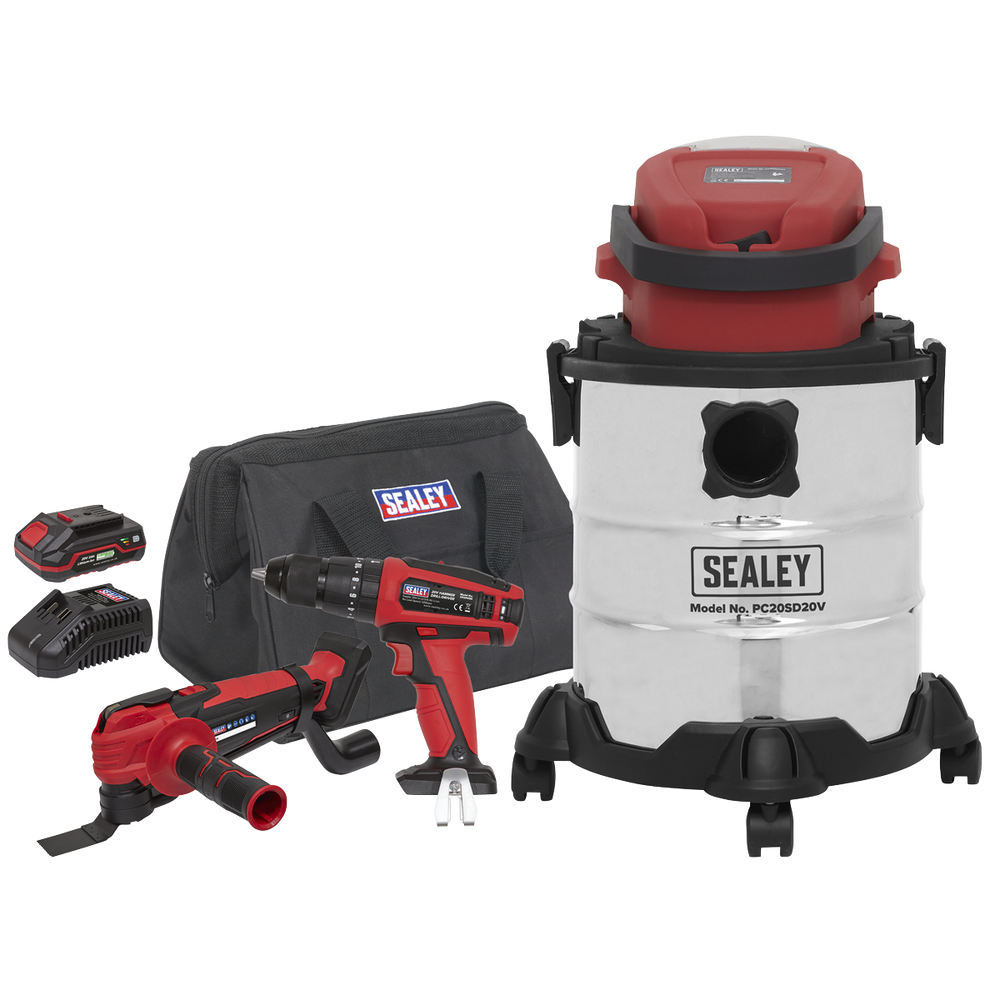 Sealey 3 x SV20 Series Tool Vac Combo Kit 20V 2Ah - 2 Batteries ...