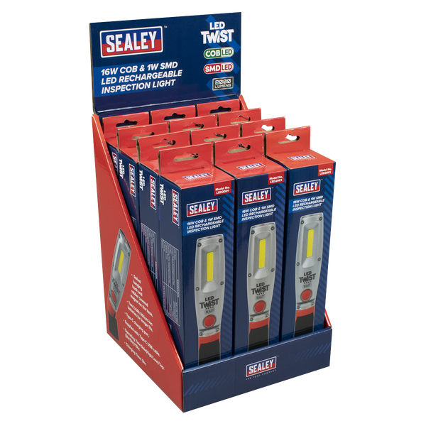 Sealey LED Twist Rechargeable Inspection Light 16W COB & 1W SMD - Disp