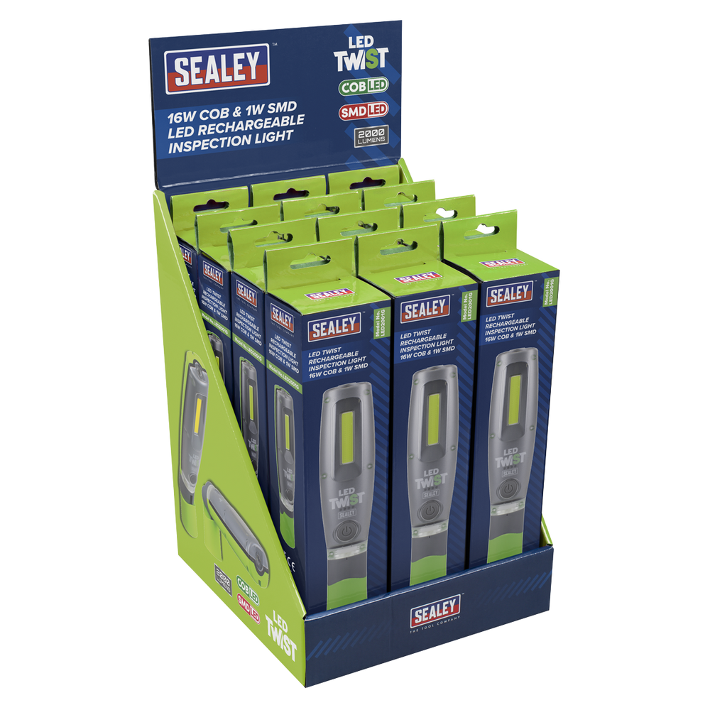Sealey Rechargeable Inspection Light 16W COB & 1W SMD LED - Green - Di