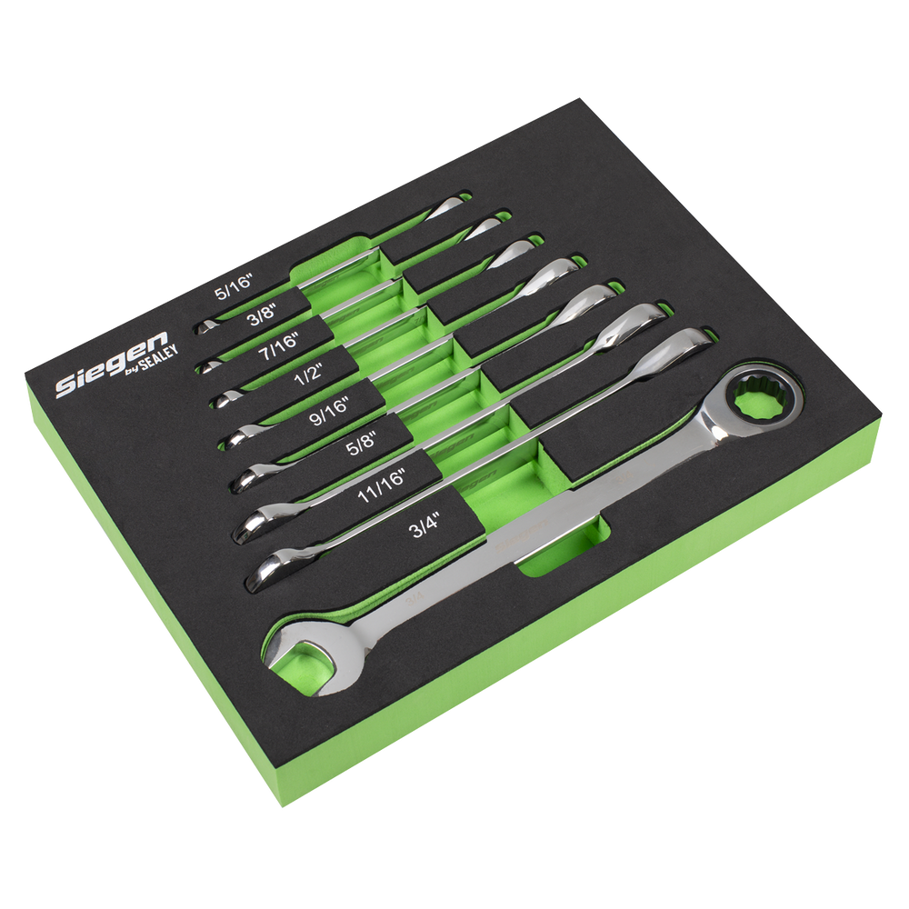 Sealey Combination Ratchet Spanner Set in EVA Foam Tray 8pc - Imperial