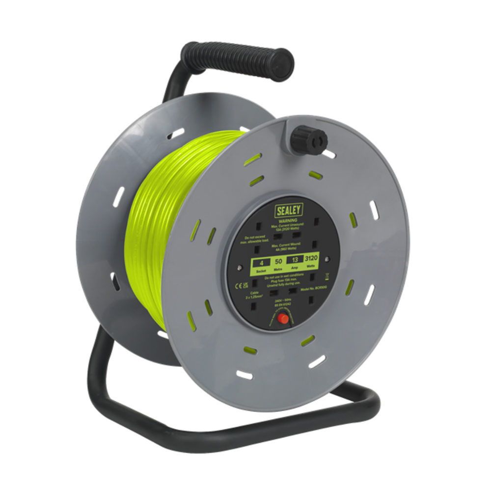 Sealey 50m Cable Reel with Thermal Trip 4 x 230V