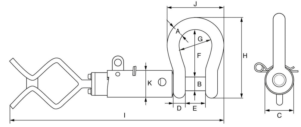 Green Pin ROV Guided Pin Shackle With Fishtail-Handle